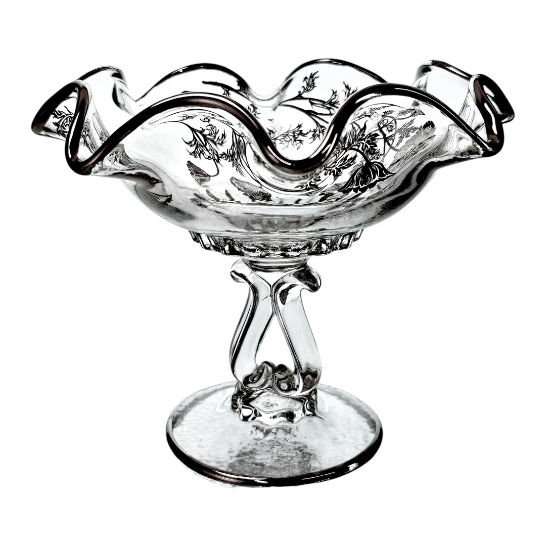 Silver City Glass Vase, Pedestal Vase, Fluted Ruffled Edge Vase, Floral ...