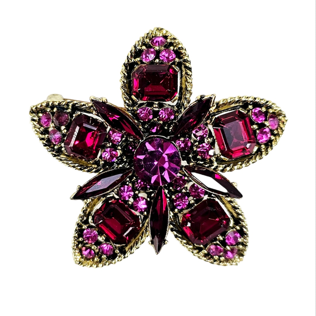 Vintage Fuchsia Rhinestone Flower Brooch, Retro Starburst Pin - Etsy