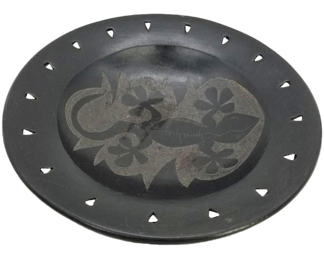 Oaxaca Mexico Bowl, Barro Negro Bowl, Black Etched Lizard Pattern ...