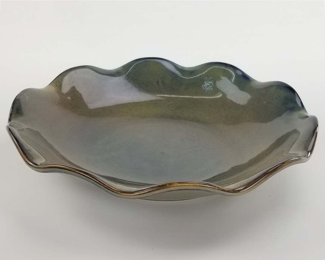 Vintage Studio Art Pottery Ruffle Bowl, Iridescent Reactive Glaze ...