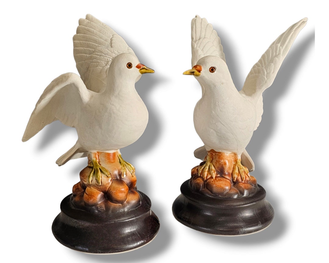 Vintage White Porcelain Doves, Roselane Doves Figurine, Bird Figure ...