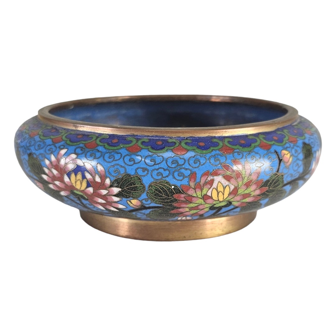 Chinese Cloisonne Bowl, Chrysanthemum Bowl, Enamel Blue Bowl Early 20th ...