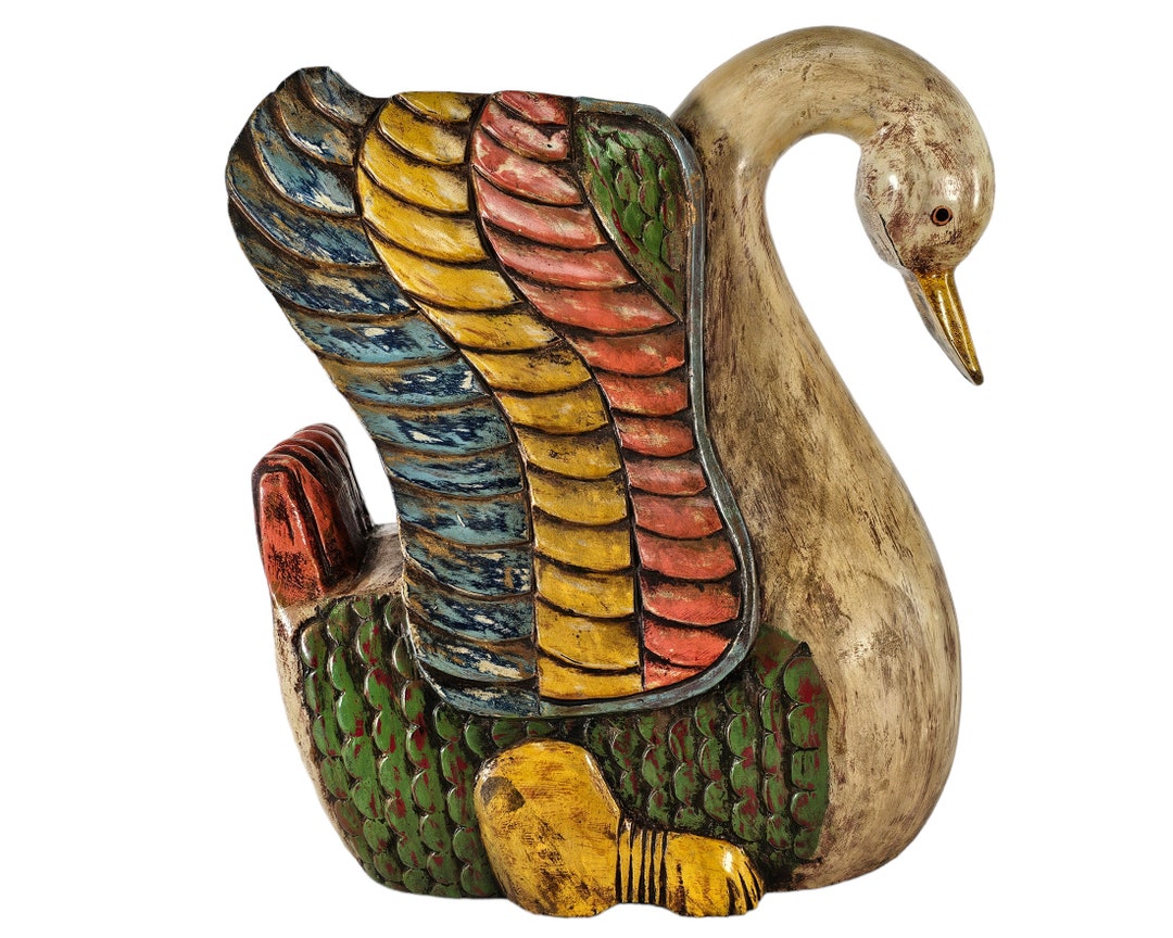 Hand Carved Swan Figurine, Wood Swan Figure, Swan Statue Table Base 15 ...