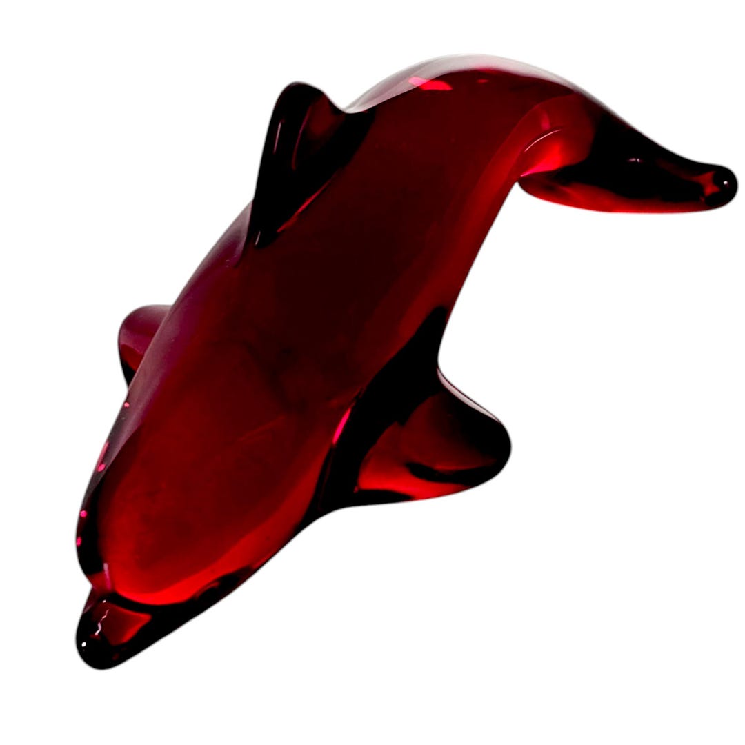 VTG Daum France Red Art Glass Crystal Dolphin Figurine 4.5” Signed ...