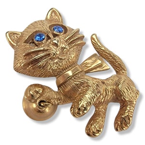 Vintage Avon Cat Kitty Brooch, Cat Pin, Cat With Hanging Bell, Blue ...