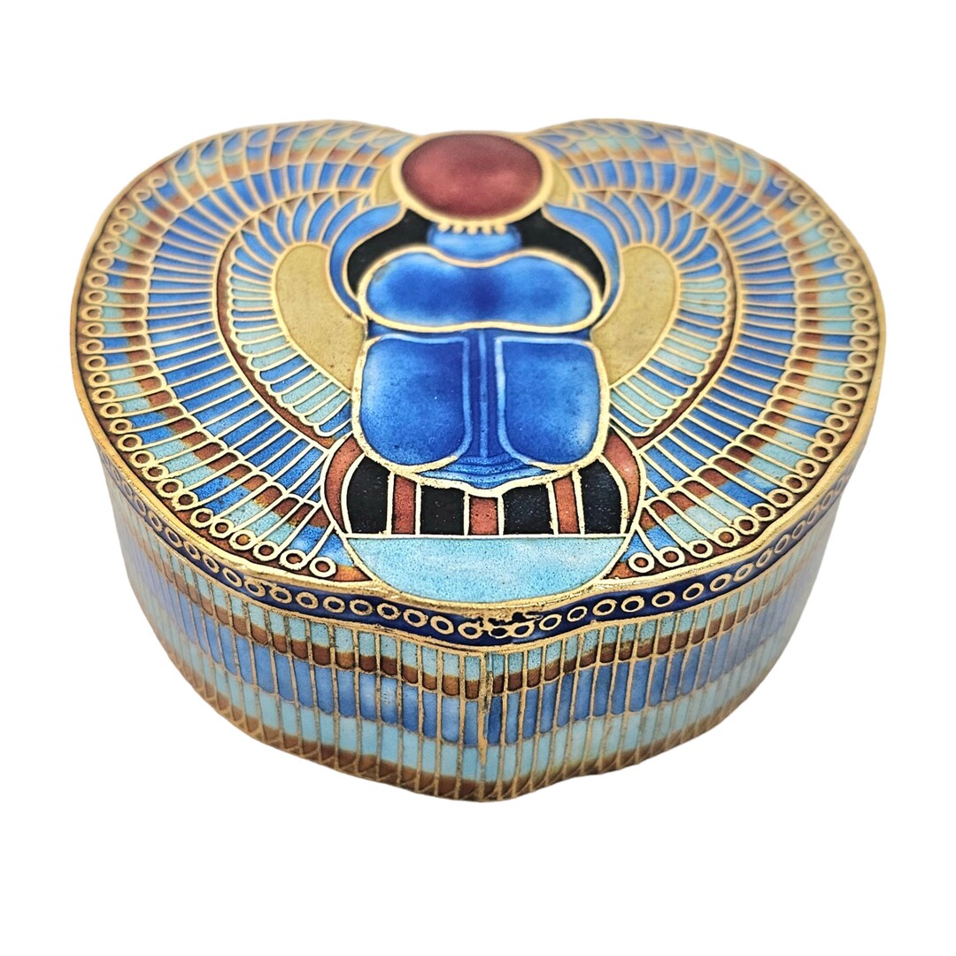 Vintage Cloisonné Box, Scarab Jewelry Box, Enamel Trinket Box, Enameled ...
