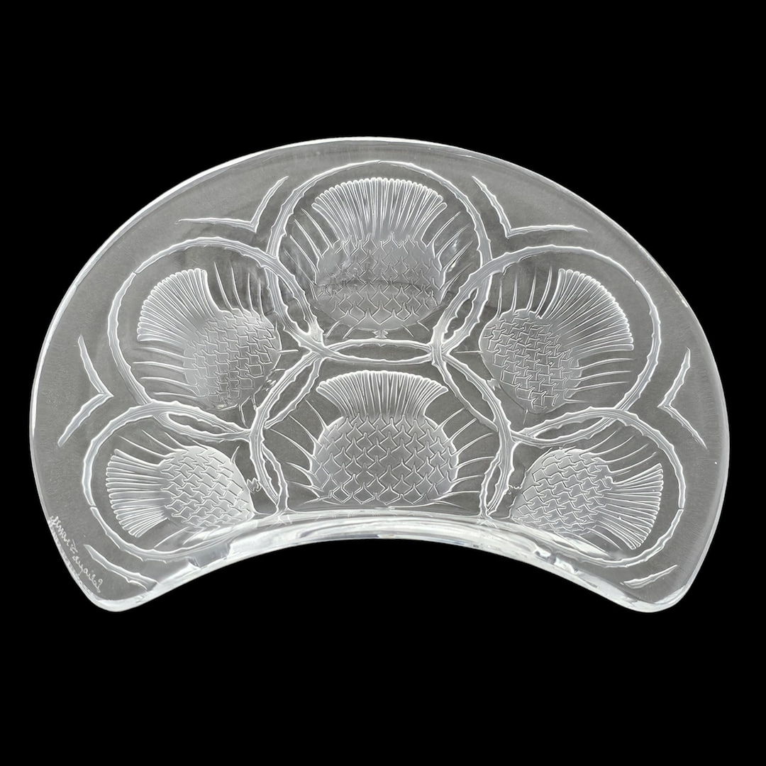 Rene Lalique Plate, Crescent thistle Salad Plate, Frosted Glass Plate ...
