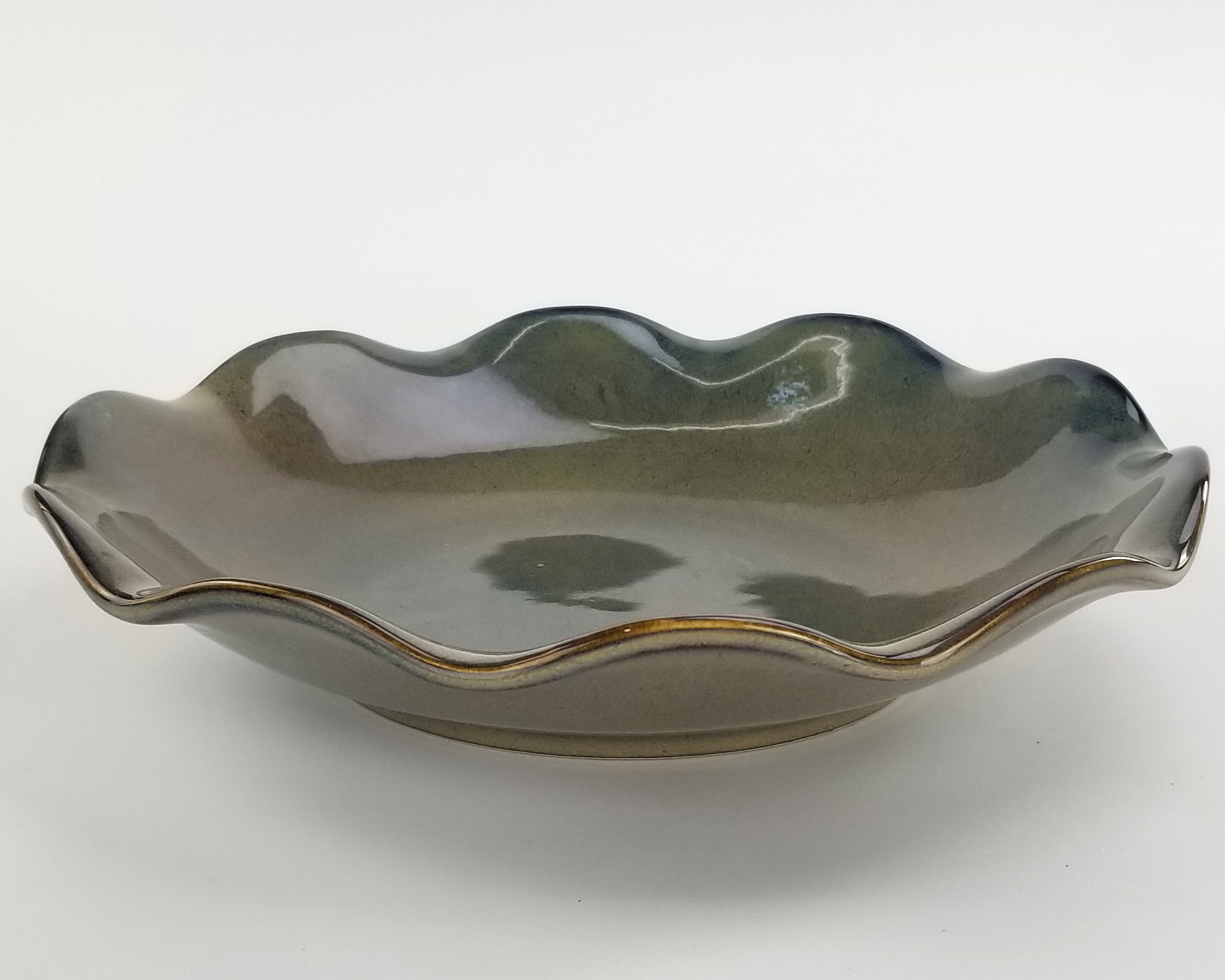 Vintage WCL Pottery Low Ruffle Bowl Iridescent Blue Green Gray | Etsy