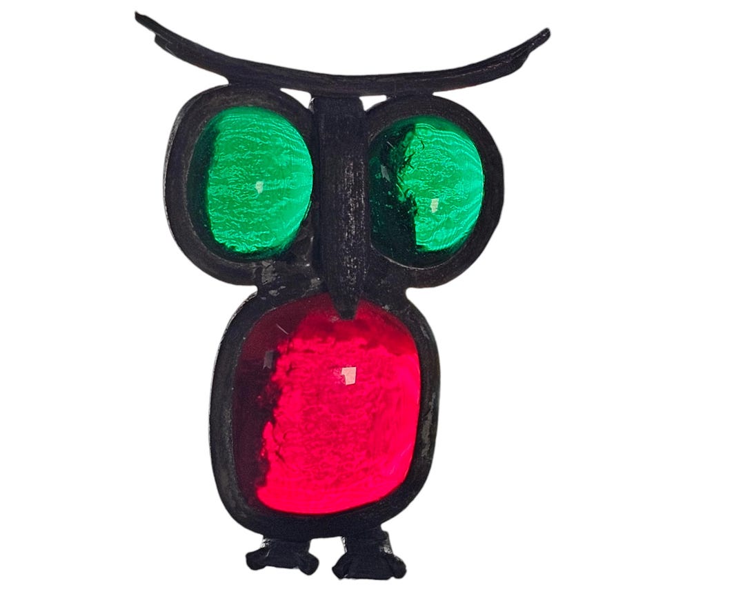 MCM Stained Glass Owl, Sun Catcher Owl, Leaded Desktop Shelf Sitter Owl ...