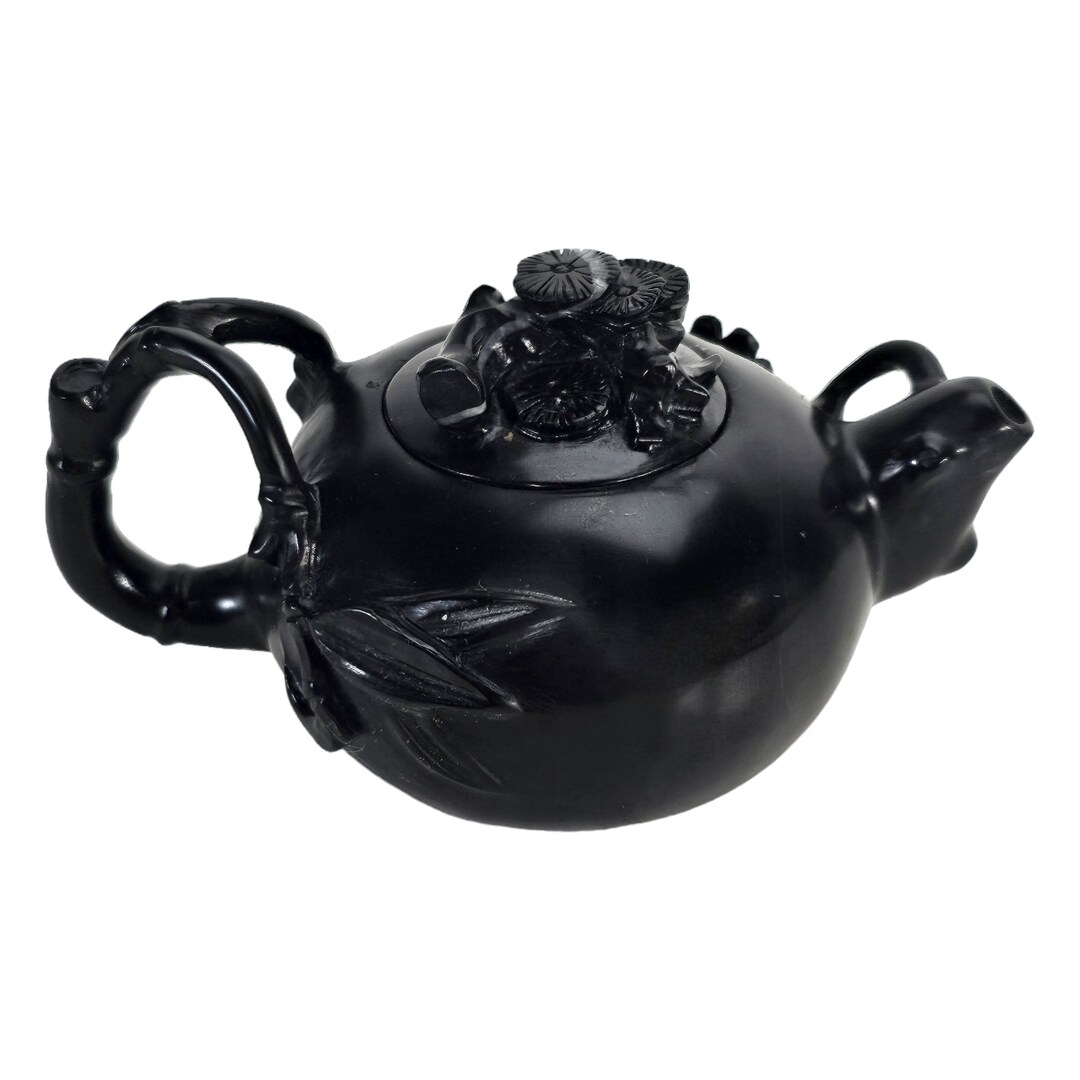 Vintage Chinese Teapot, Carved Marble Teapot, Hardstone Teapot, Black ...