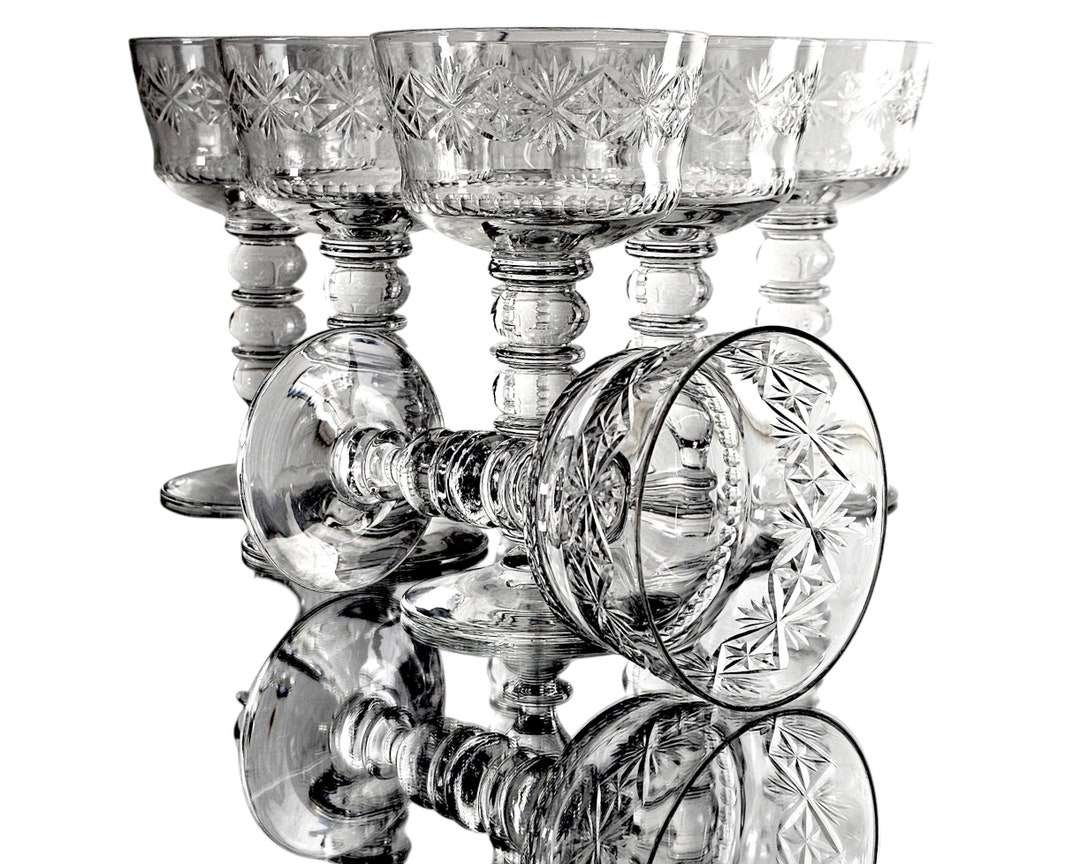 Bryce Glass Goblets, Diamond Wreath Cut Crystal Champagne, Sherbert ...