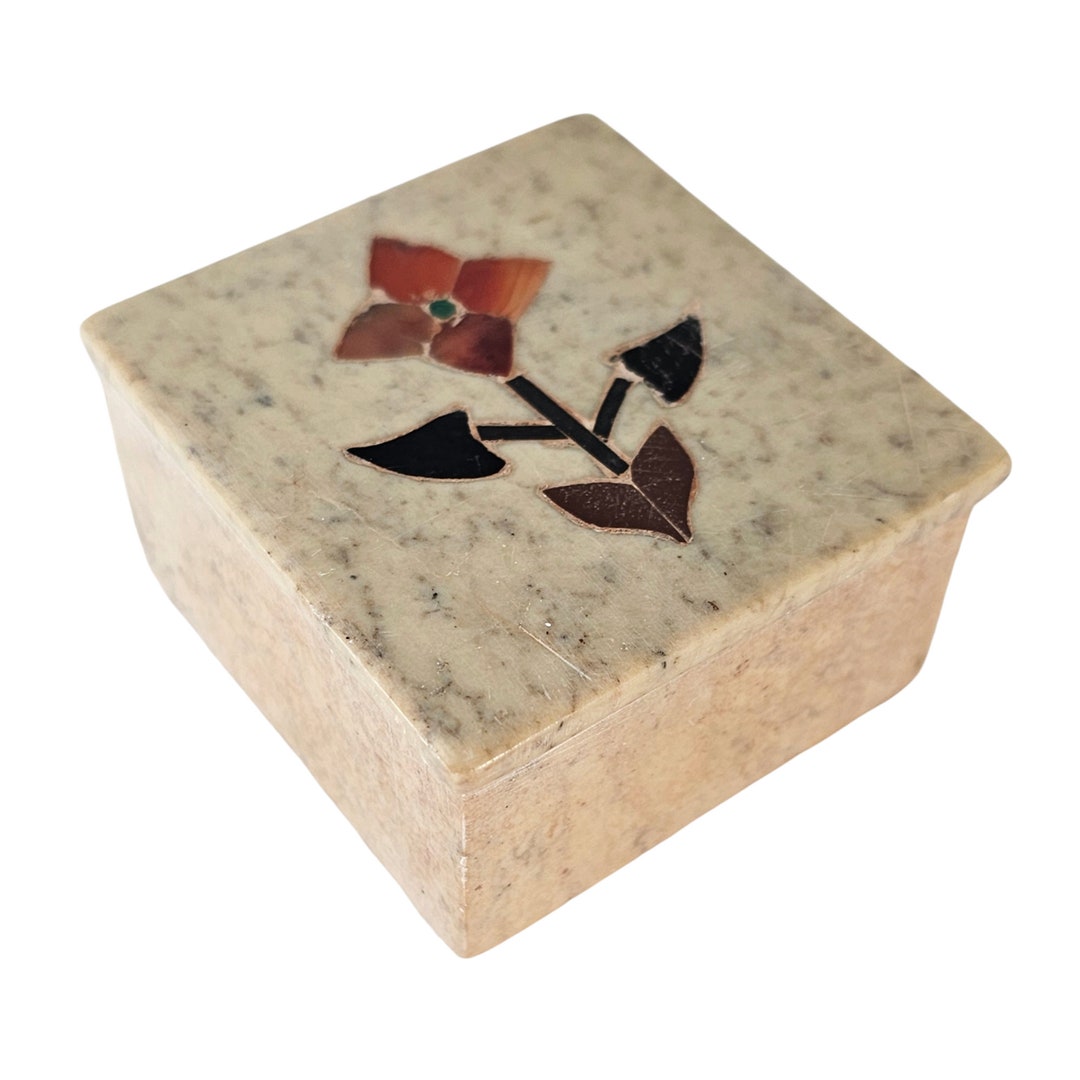 Vintage Inlay Box, Stone Marble Box, Jewelry Box With Lid, Floral Stone ...