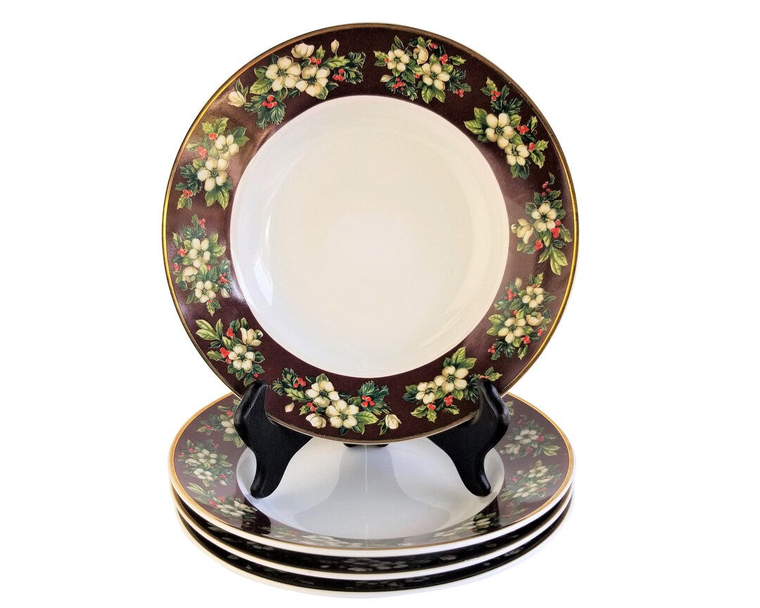 Vintage Sakura Oneida Christmas Bowls, Holiday Floral Gold Trim, Set of ...