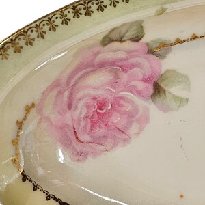 Vintage Art Nouveau Dish Rose Hand Painted Pink Green Germany Early ...
