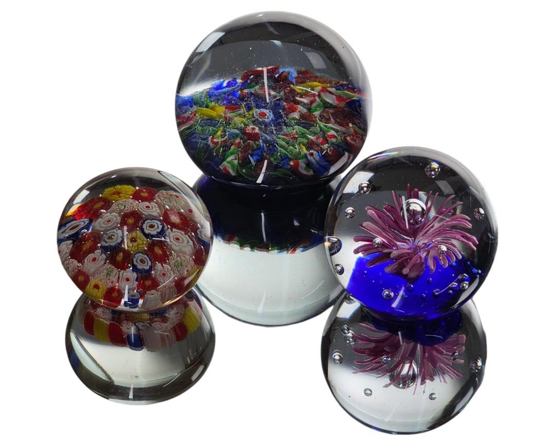Millifiori Art Glass Paperweights Set of 3 Multi Color Floral 3 - Etsy