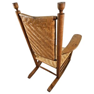 Antique Chair, Large Paddle Arm Oak Chair, Porch Rocking Chair Rush ...