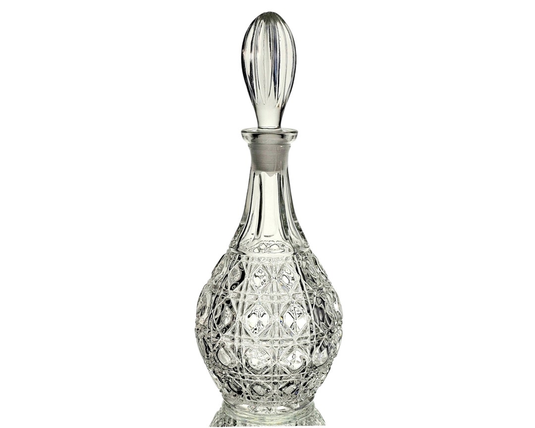Vintage Cane Molded Decanter, Crystal Decanter, Clear Glass Decanter 11 ...