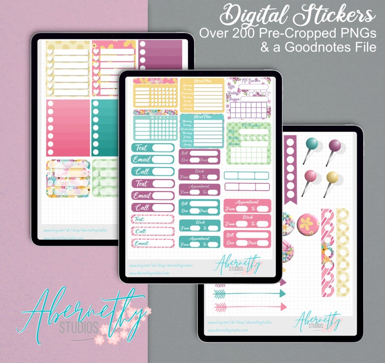 Digital Stickers, Floral Digital Planner Stickers, Ipad Stickers