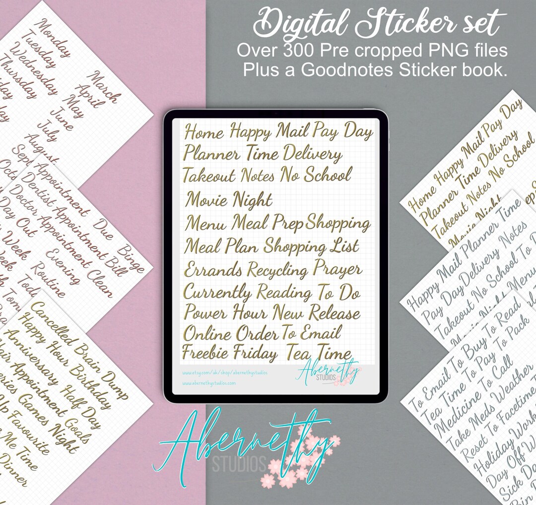 Digital Stickers, Script Digital Planner Stickers, iPad Stickers ...