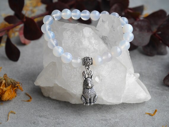 White Agate 8mm Rabbit Natural Gemstone Stretch Yoga Femme | Etsy