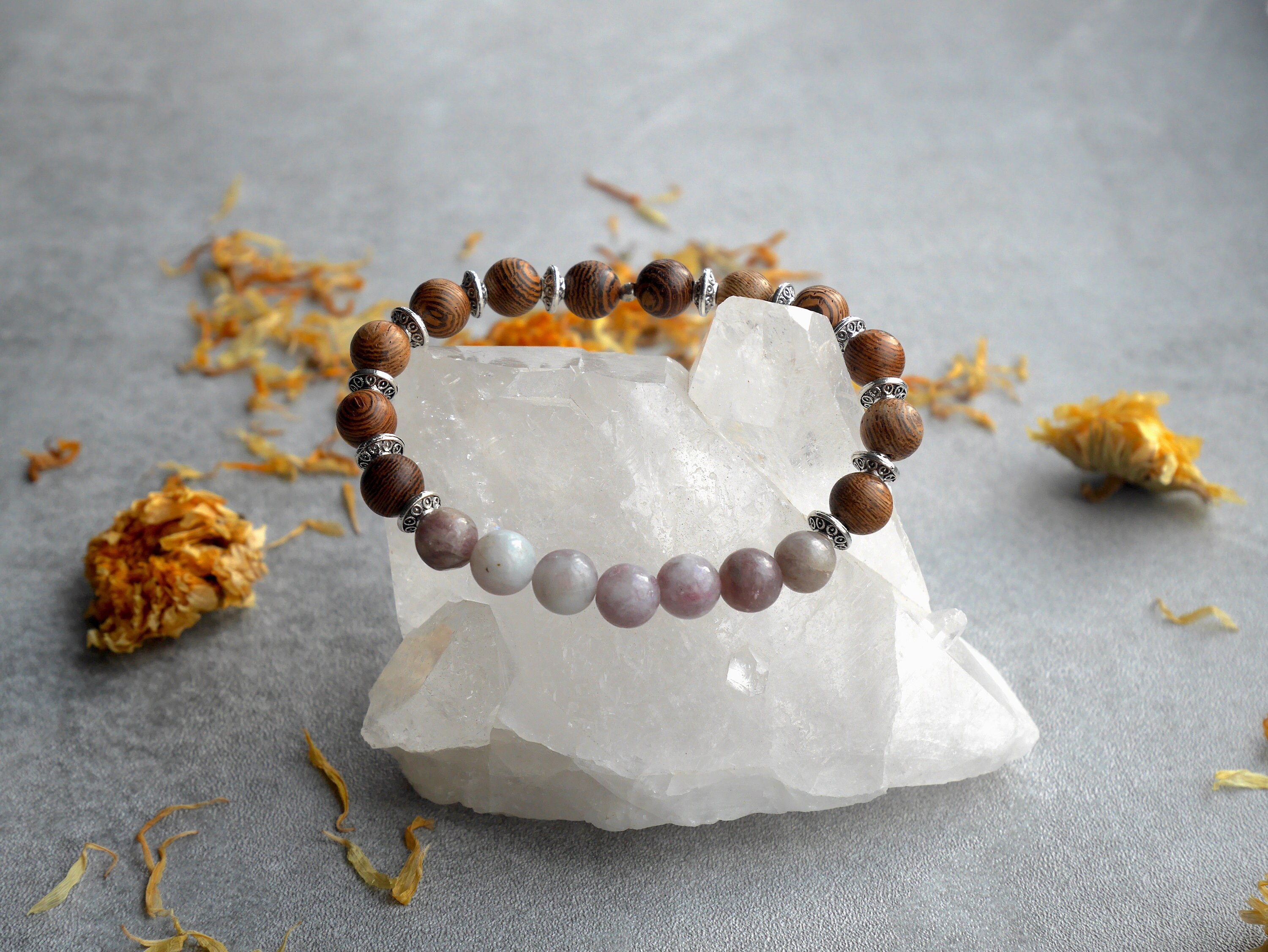 8mm Lavender Lilac Quartz and Wood Natural Gemstone Stretch - Etsy