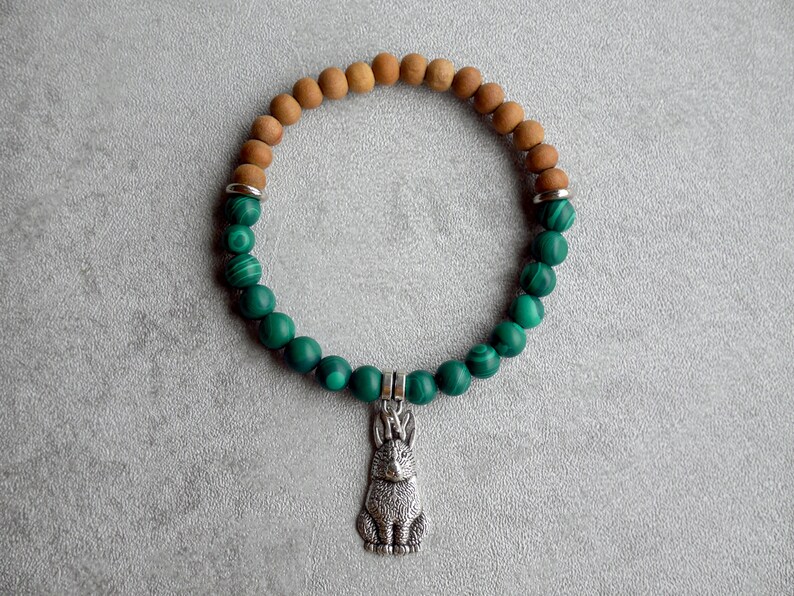 6mm Rabbit Natural Malachite Sandal Wood Protection HSP Empath | Etsy