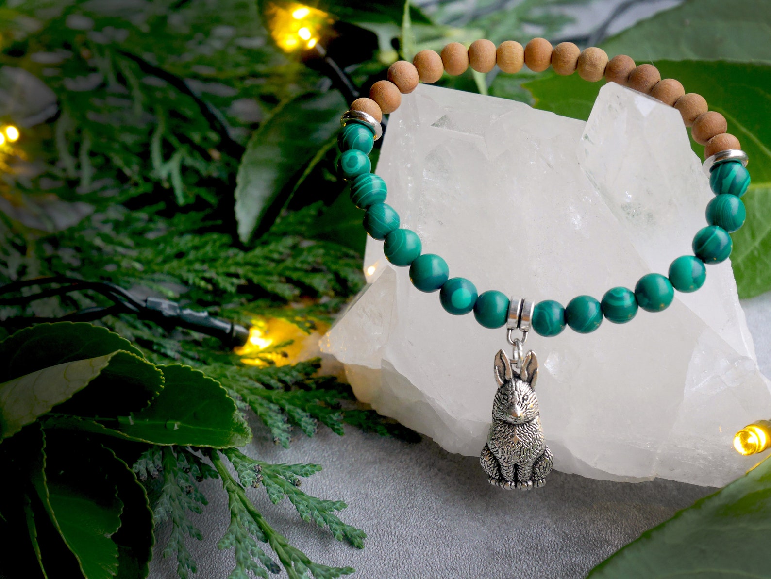 6mm Rabbit Natural Malachite Sandal Wood Protection HSP Empath | Etsy