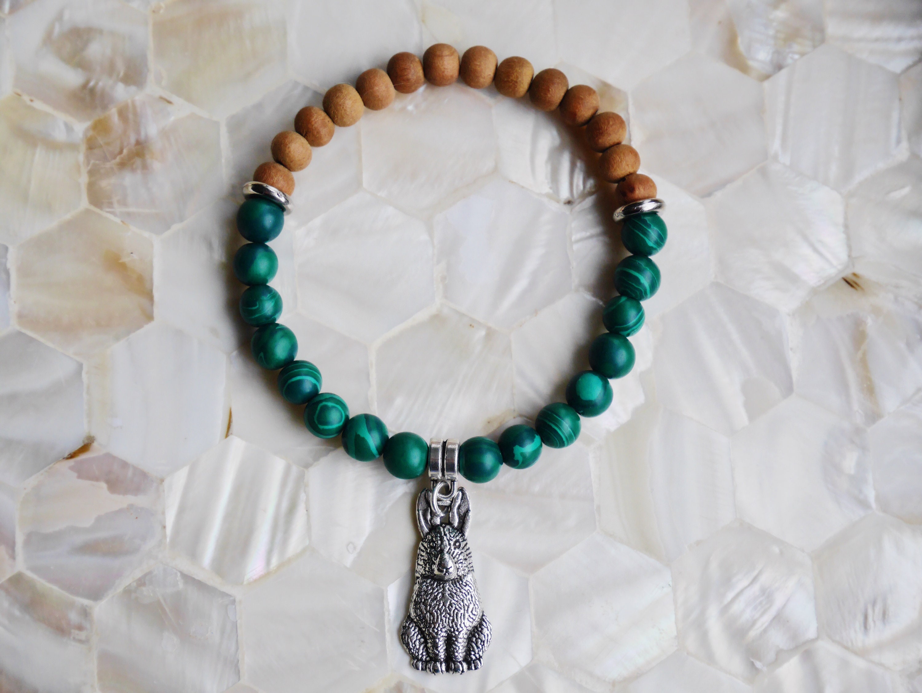 6mm Rabbit Natural Malachite Sandal Wood Protection HSP Empath | Etsy