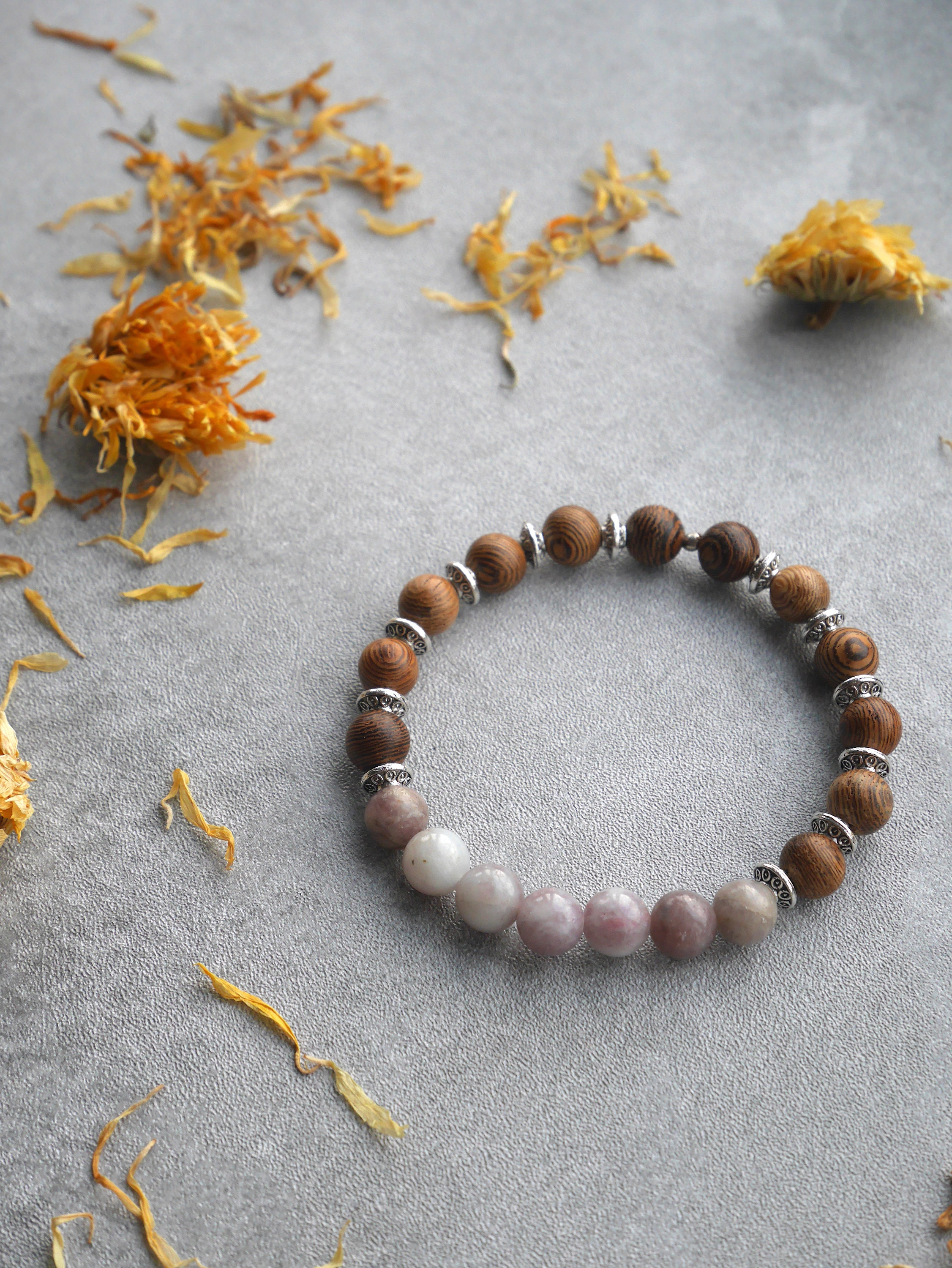 8mm Lavender Lilac Quartz and Wood Natural Gemstone Stretch - Etsy