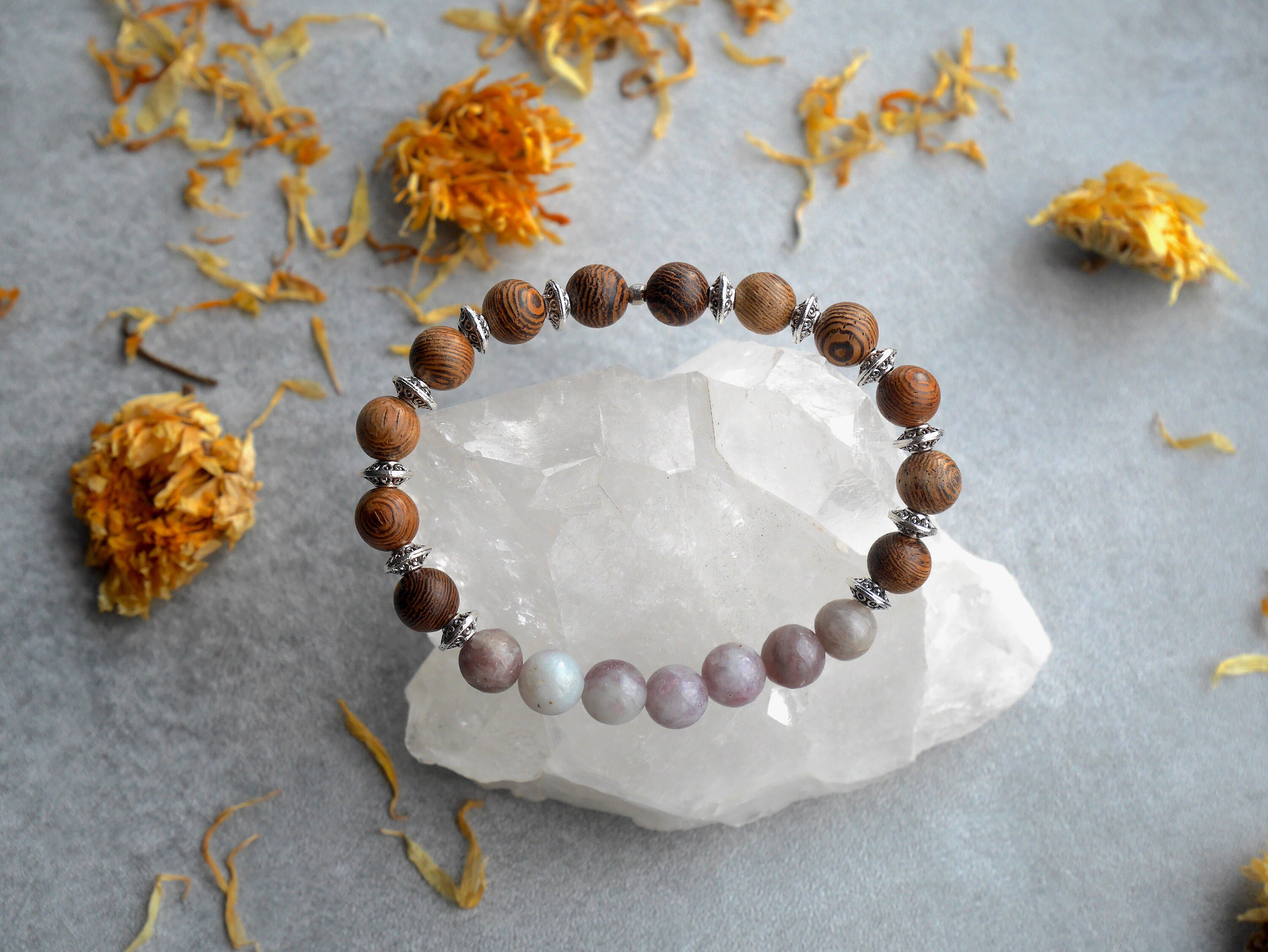 8mm Lavender Lilac Quartz and Wood Natural Gemstone Stretch - Etsy