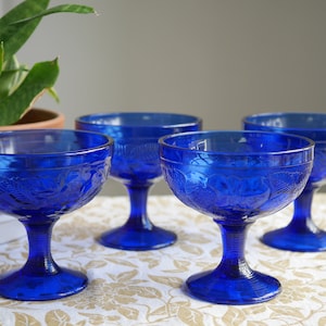 4 X Vintage French Luminarc Cobalt Blue Sundae Glasses, Dessert Stemmed ...