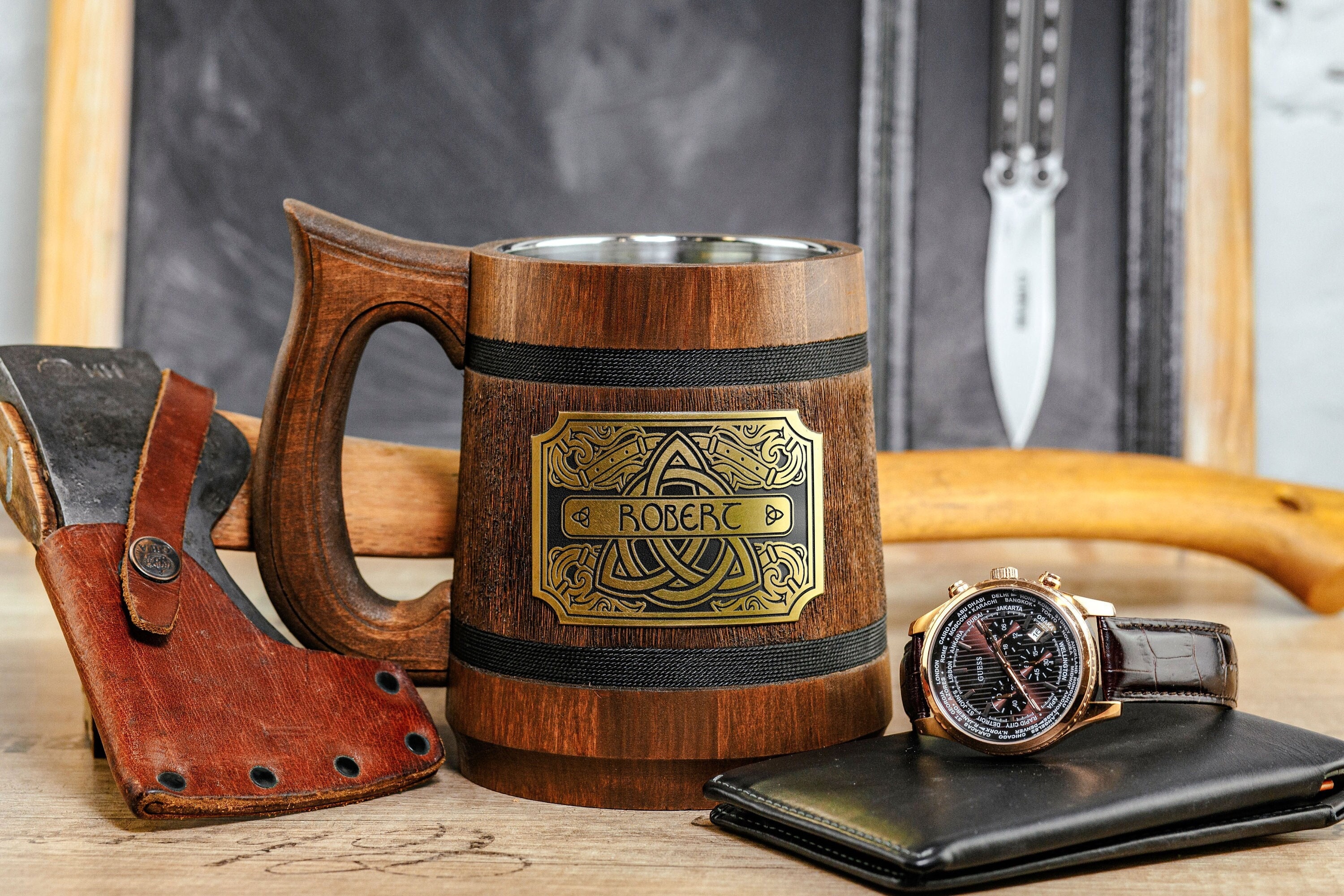 Personalized Irish Wooden Mug Celtic Knot Beer Tankard - Etsy