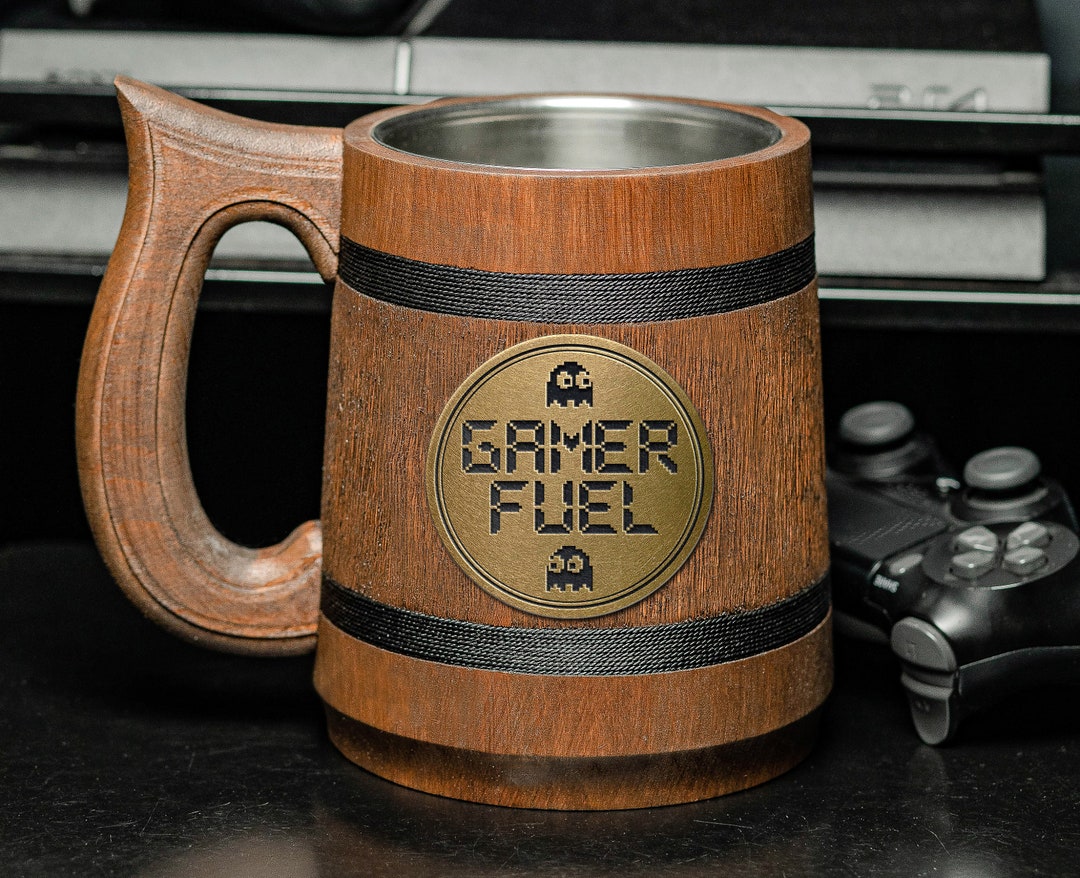Pac-man Beer Mug, Gamer Fuel Wooden Stein, Retro Gaming Geek Gifts ...
