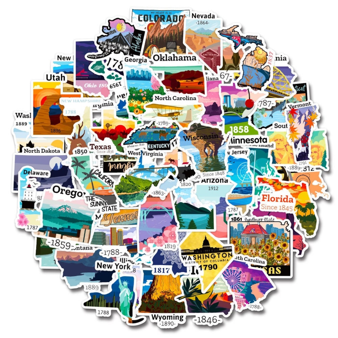 50 Pcs Every USA State Stickers Package for Suitcases, Bags, and a Lot ...