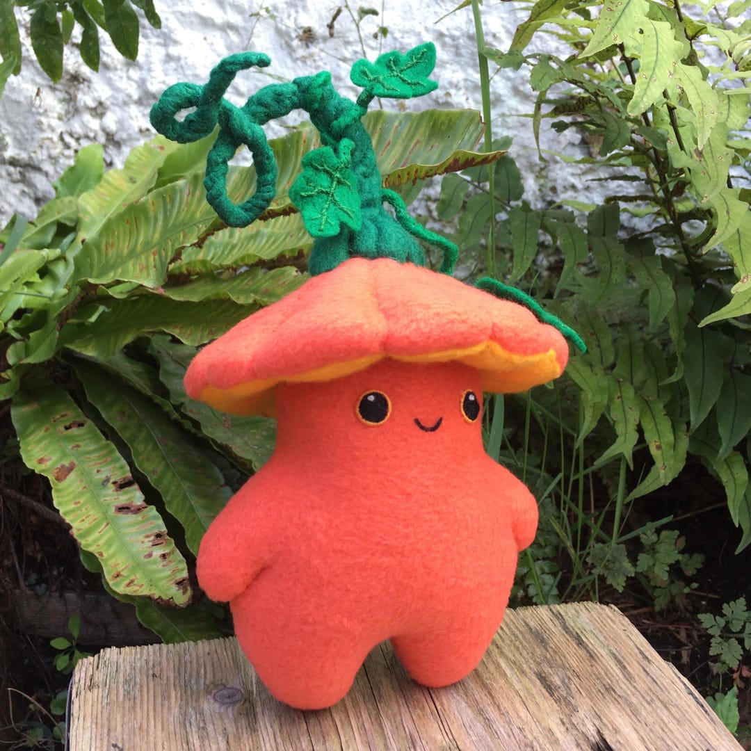 Pumpkin Mushroom Sprite Handmade Doll, Hand Sewn Toy, Stuffie, Cute ...