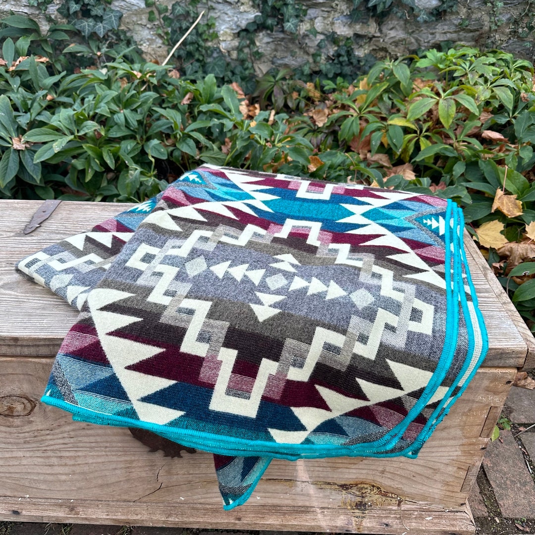 Alpaca Wool Blanket Queen Size Multicolor Unique Gift Geometric Pattern ...