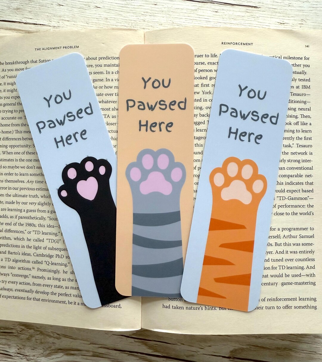 Cat Paw Bookmark You Pawsed Here, Double-sided, Laminated, Cat Lover ...