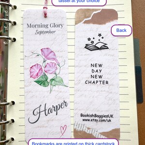 Personalised Birth Flower Bookmark, Double-sided, Laminated, Custom ...