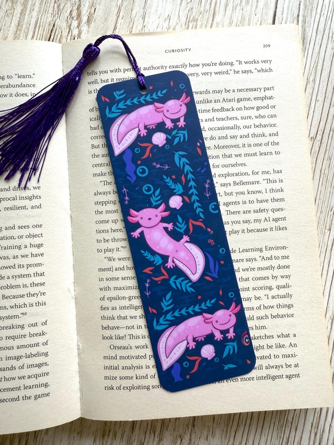 Pink Axolotl Double-sided Laminated Bookmark, Unique Bookmarks, Book ...