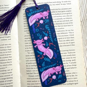 Pink Axolotl Double-sided Laminated Bookmark, Unique Bookmarks, Book ...