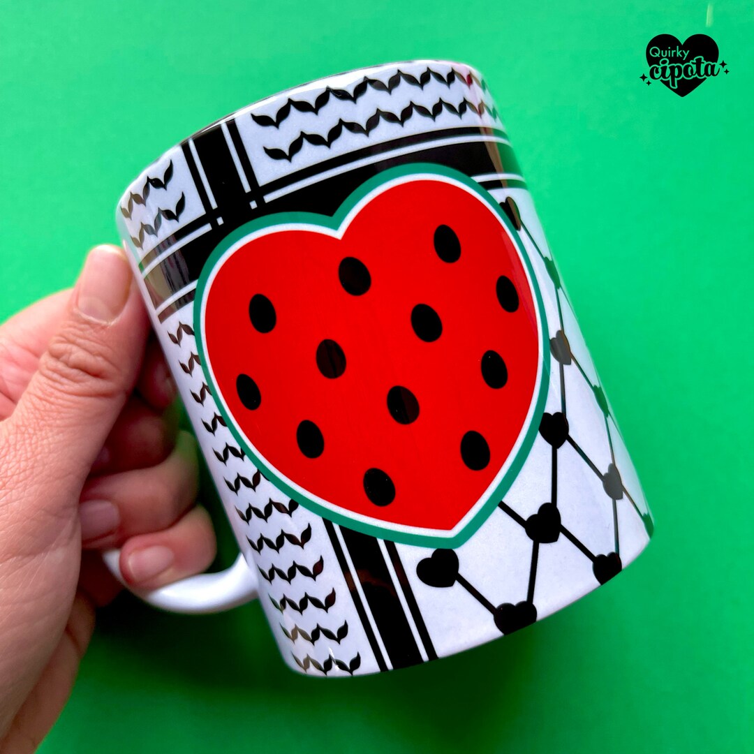 Sandía Watermelon Heart Keffiyeh Cafecito Mug Palestine Coffee Mug ...