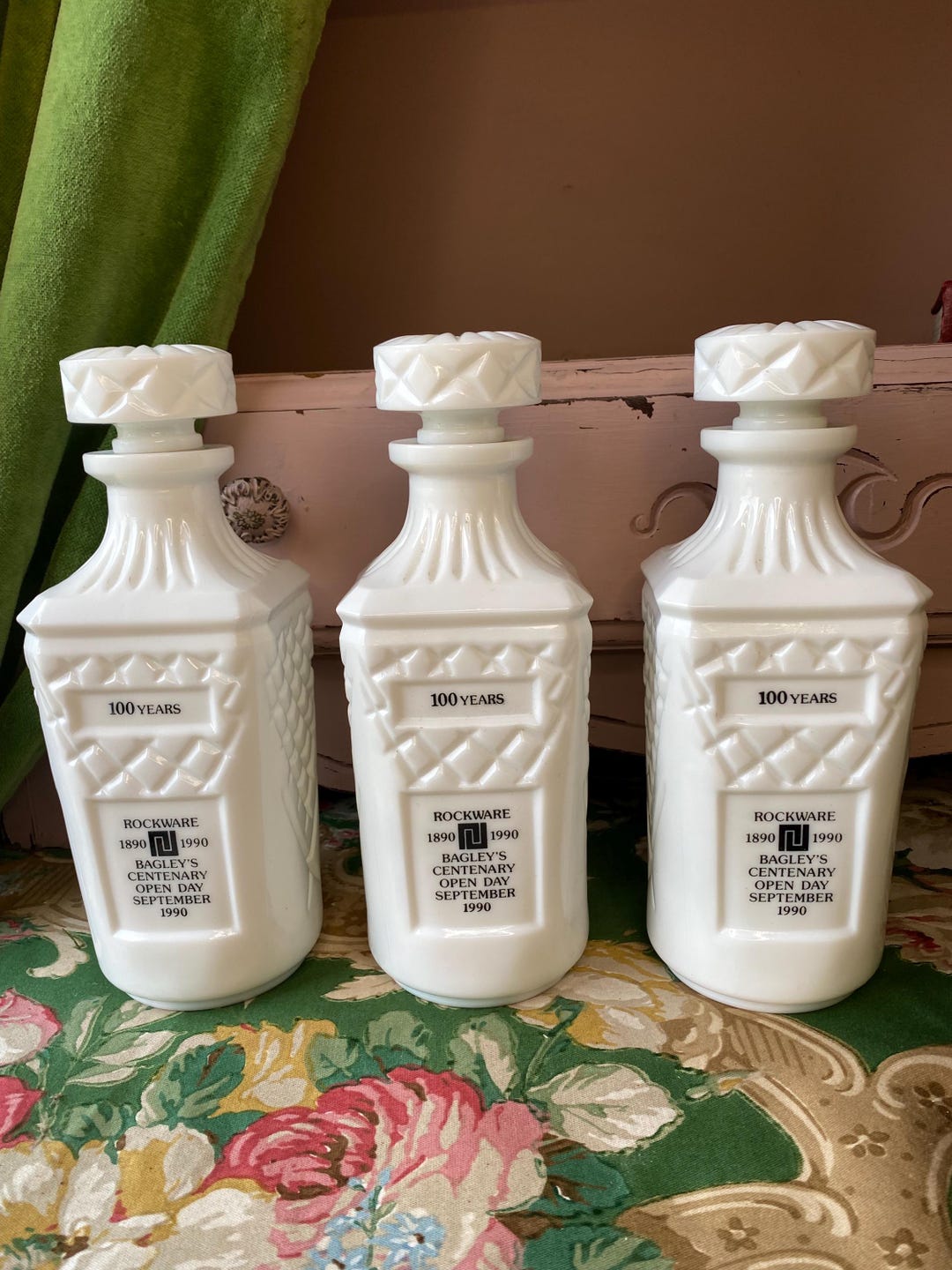 Vintage Set of Three White Glass Rockware Commemorative Decanters - Etsy