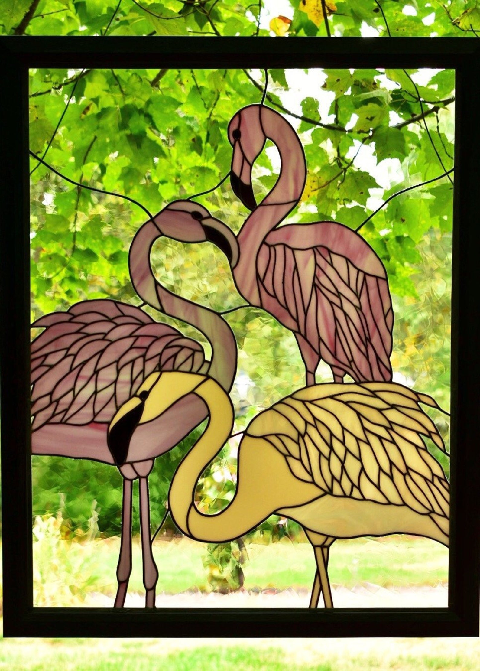 Stained Glass Flamingo Window Panel - Etsy
