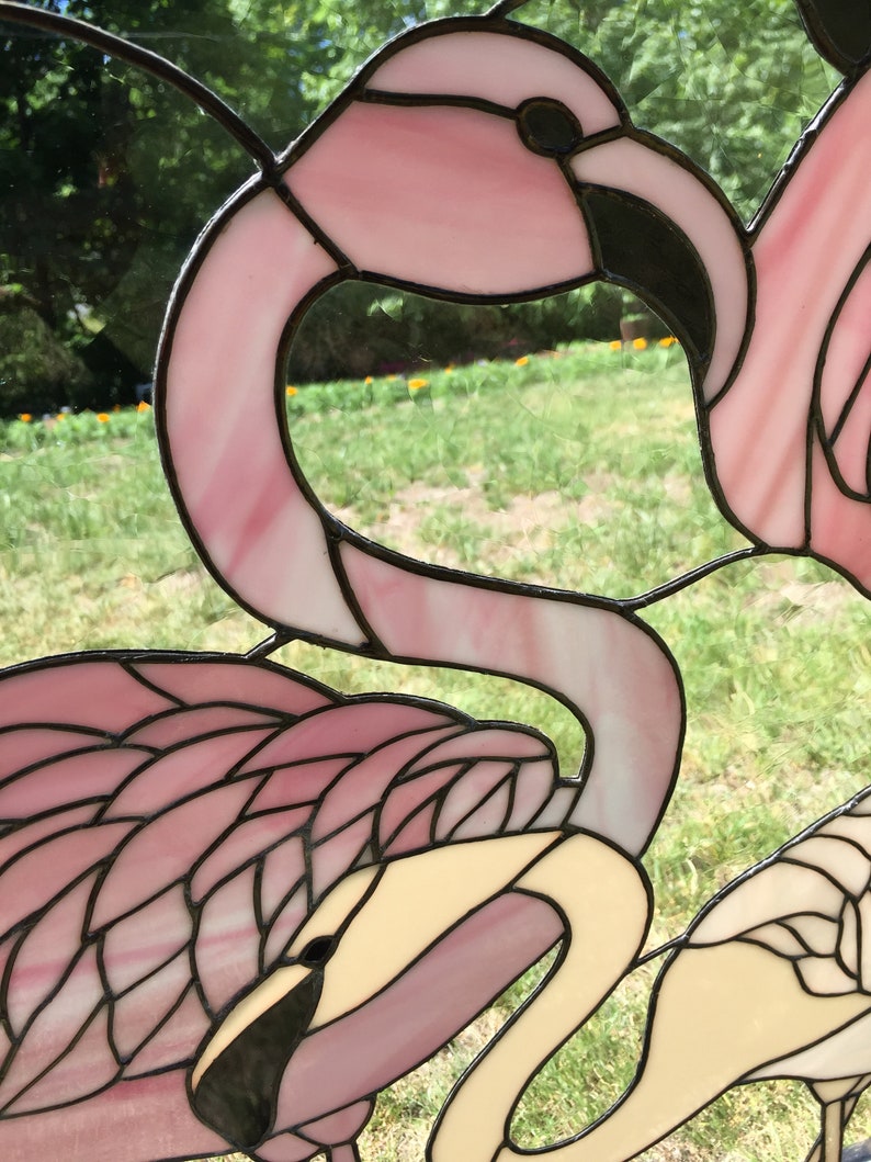 Stained Glass Flamingo Window Panel Etsy