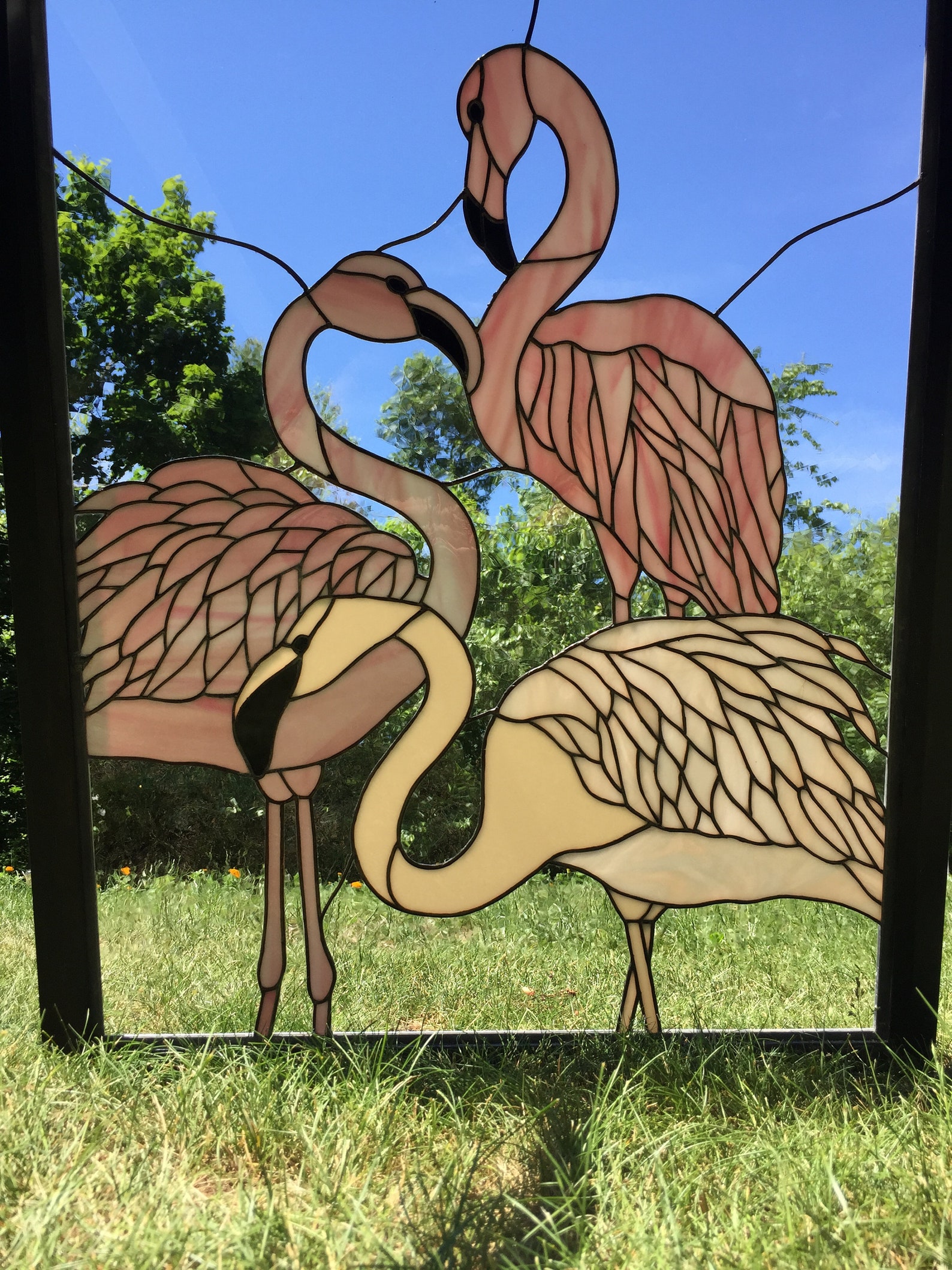 Stained Glass Flamingo Window Panel - Etsy