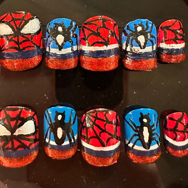 Spiderman Acrylic Nails - Etsy