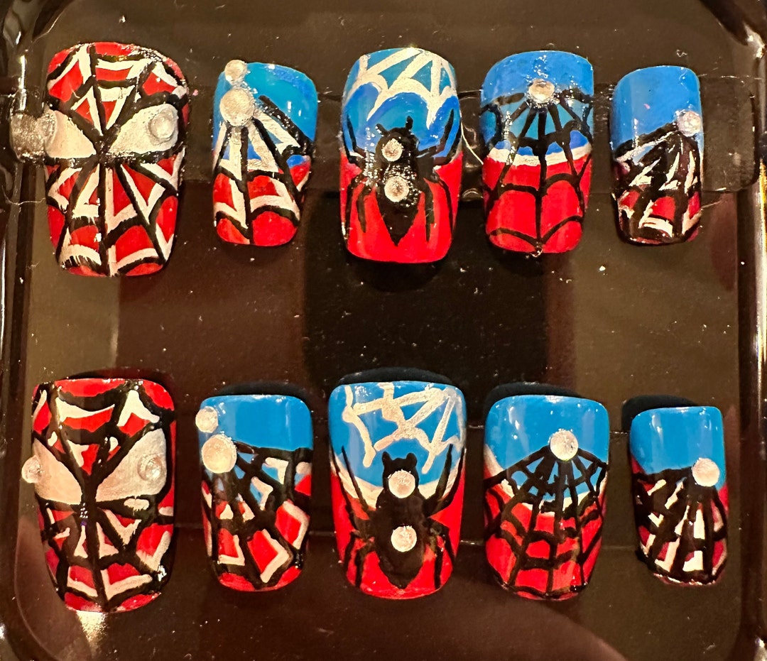 Spider-man Acrylic Nails - Etsy