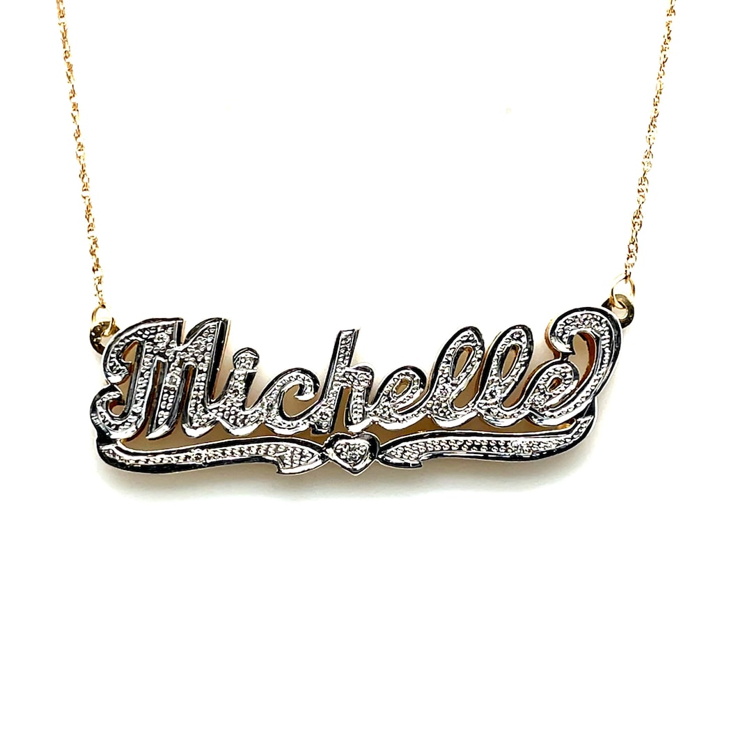 14K MICHELLE Diamond Name Plate Necklace - Etsy