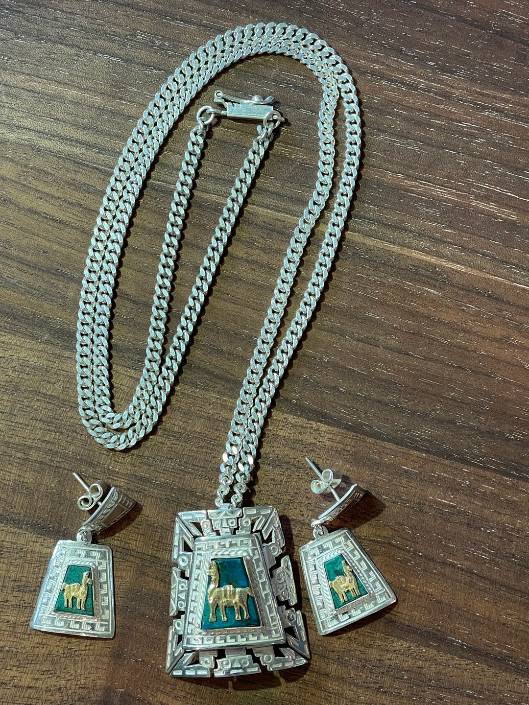 Vintage Peruvian Silver Pendant and Earring Set - Etsy