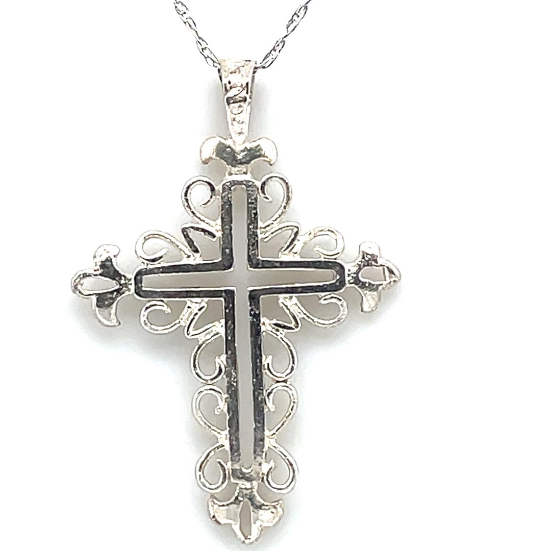 Sterling Silver Filigree Cross Pendant and Chain - Etsy